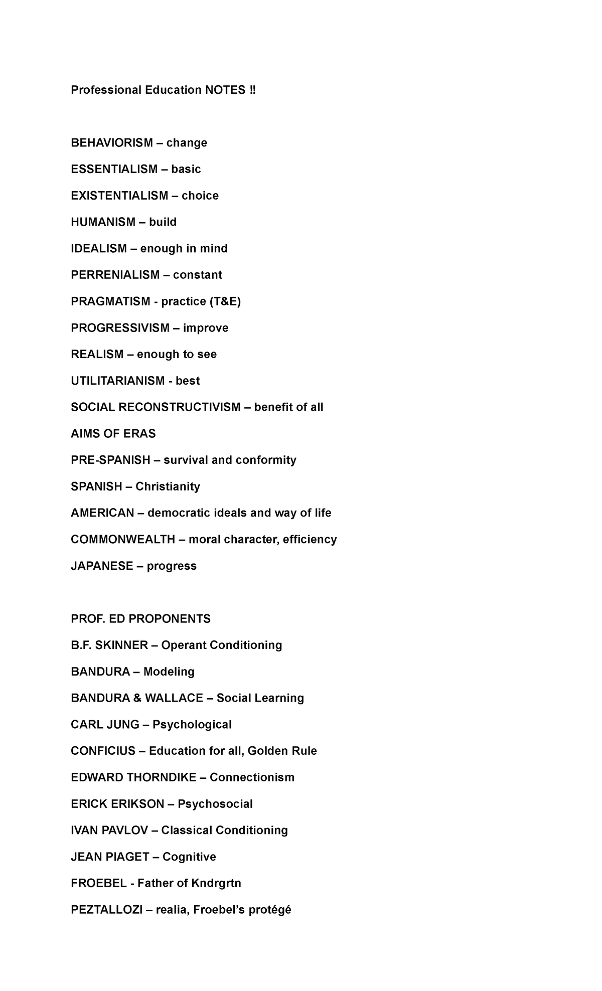 Prof Ed reviewer - Bbkk - Professional Education NOTES !! BEHAVIORISM ...