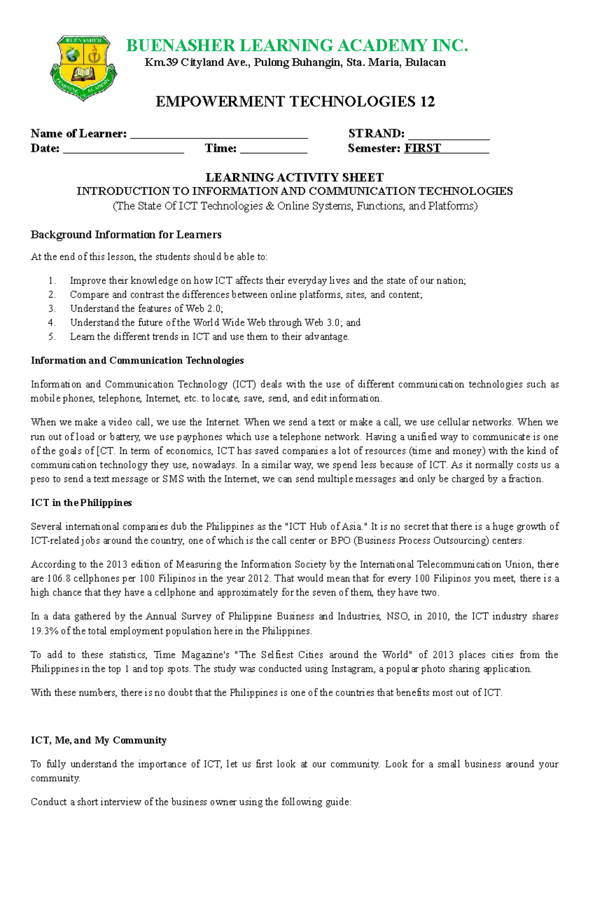 ET12 Module 1 3 - Dubidubidapdap - BUENASHER LEARNING ACADEMY INC. Km ...