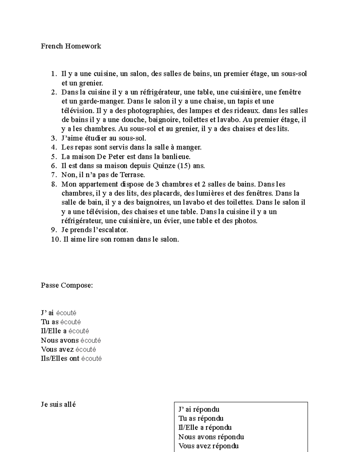 French Homework about pass compose and imfarfait - FR 214 - FIT - Studocu