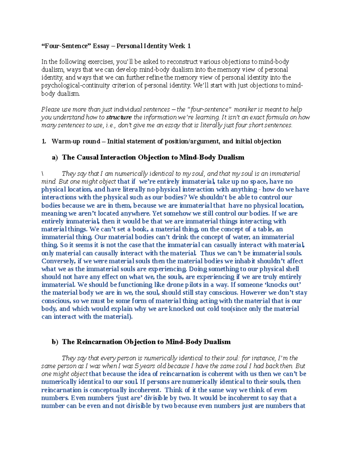 Philosophy Four-Sentence Essays on Personal Identity - Nia King - “Four ...