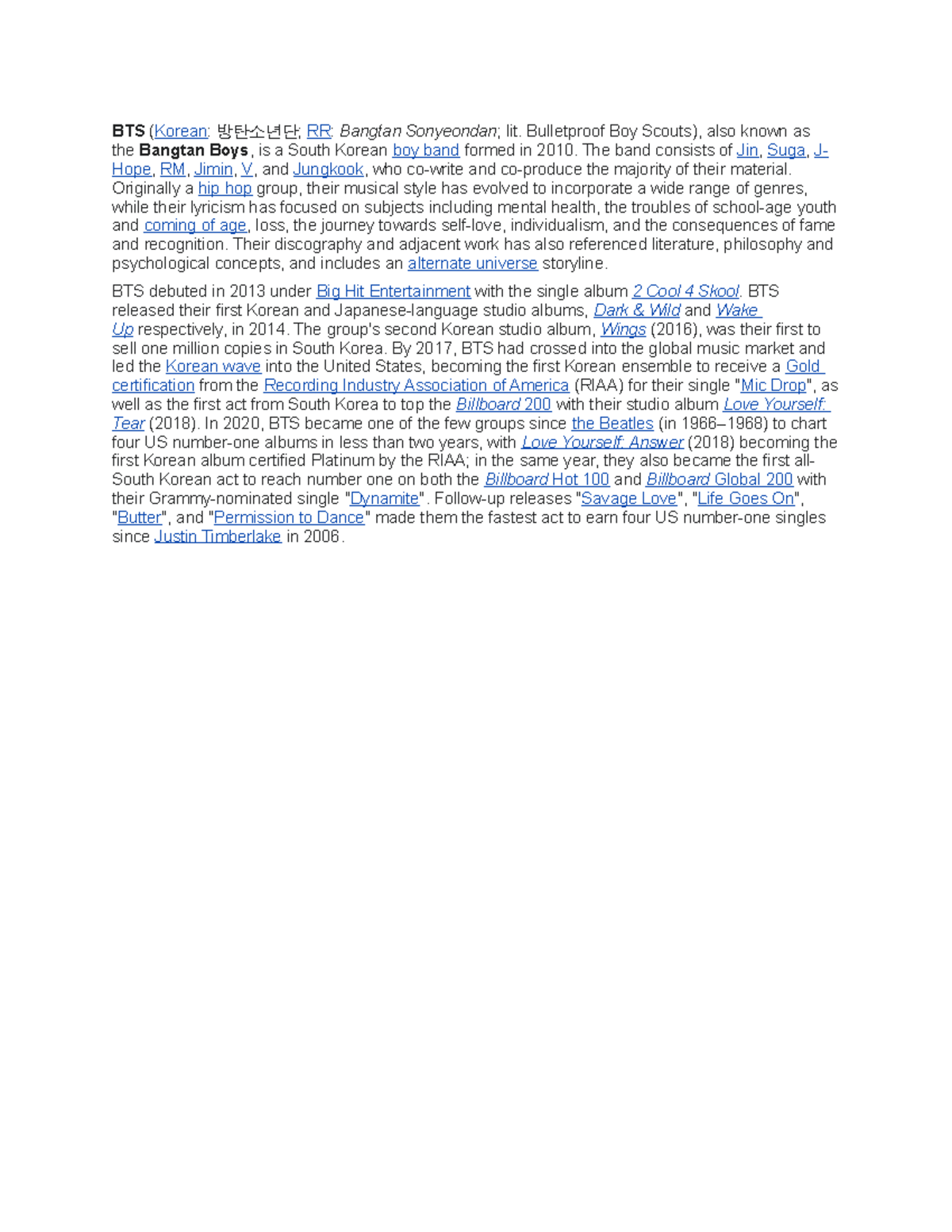 BTS - This lesson will help students in making their own sentences ...