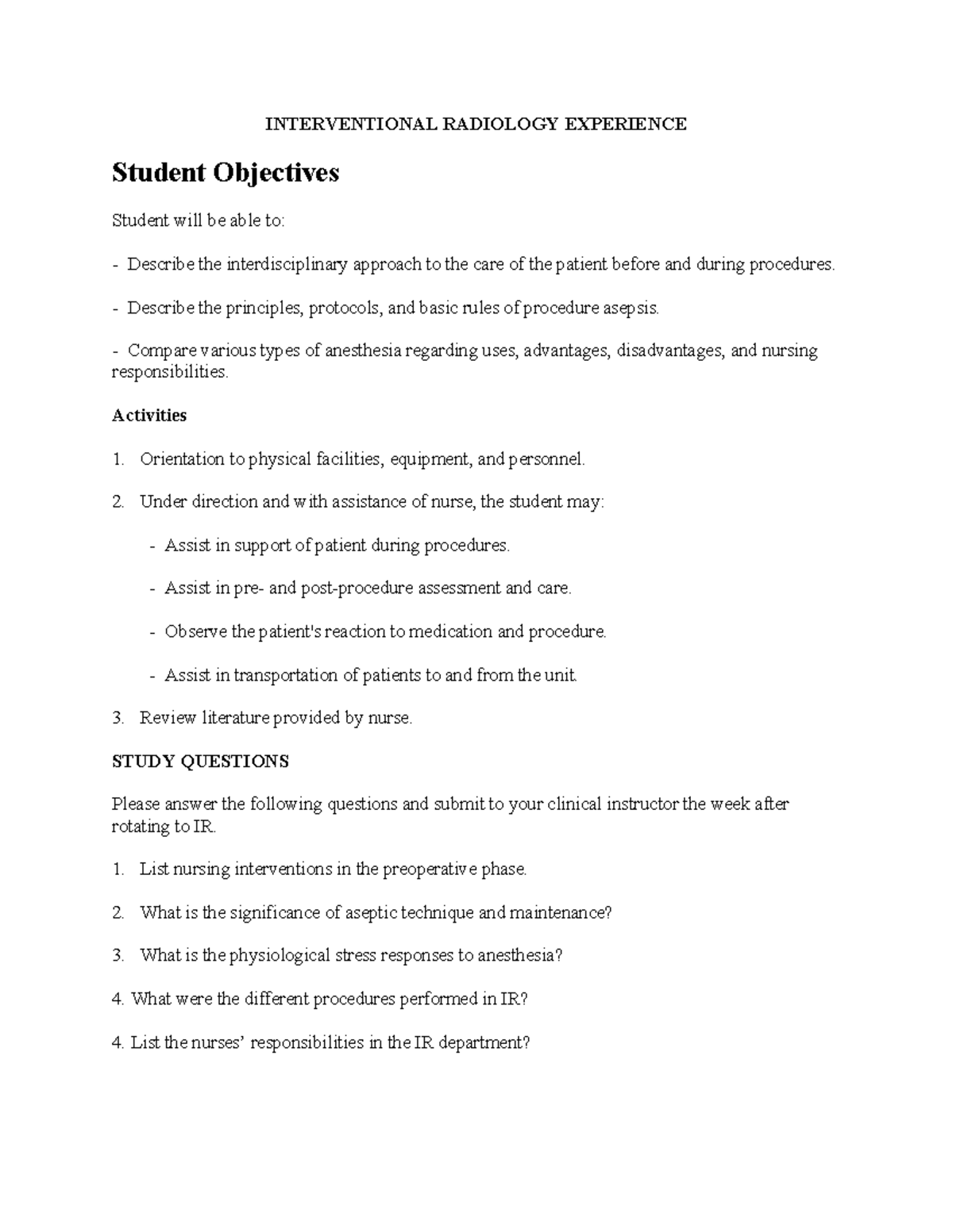 Interventional Radiology Experience - INTERVENTIONAL RADIOLOGY ...