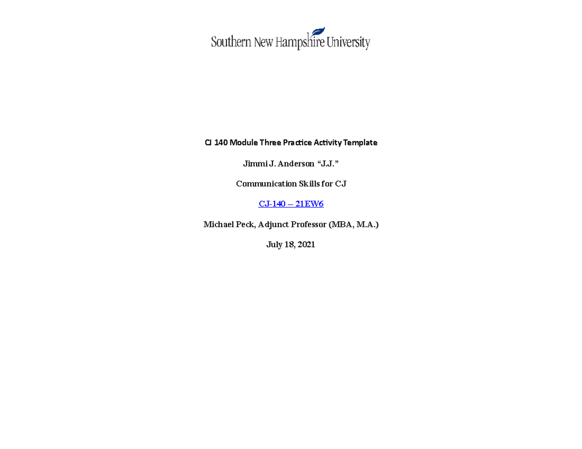 CJ 140 Module Three Practice Activity - J.J. Anderson - CJ 140 Module ...