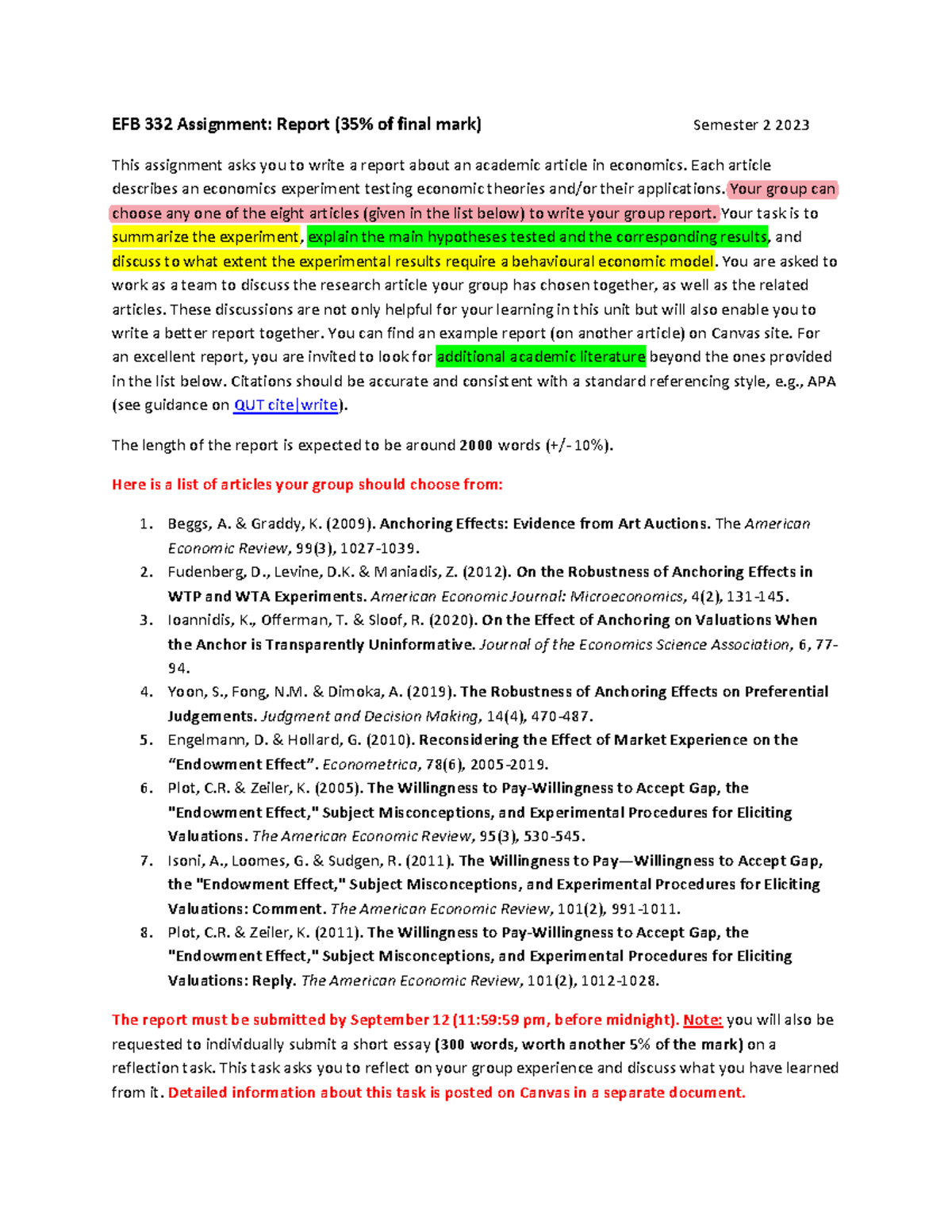 EFB332 Group Report Assignment 2023 - EFB 332 Assignment: Report (35% ...