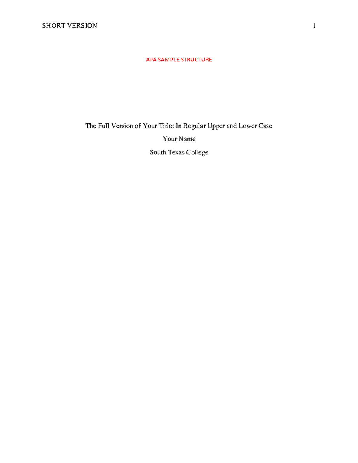 APA Sample Structure 2021 2 - APA SAMPLE STRUCTURE The Full Version of ...