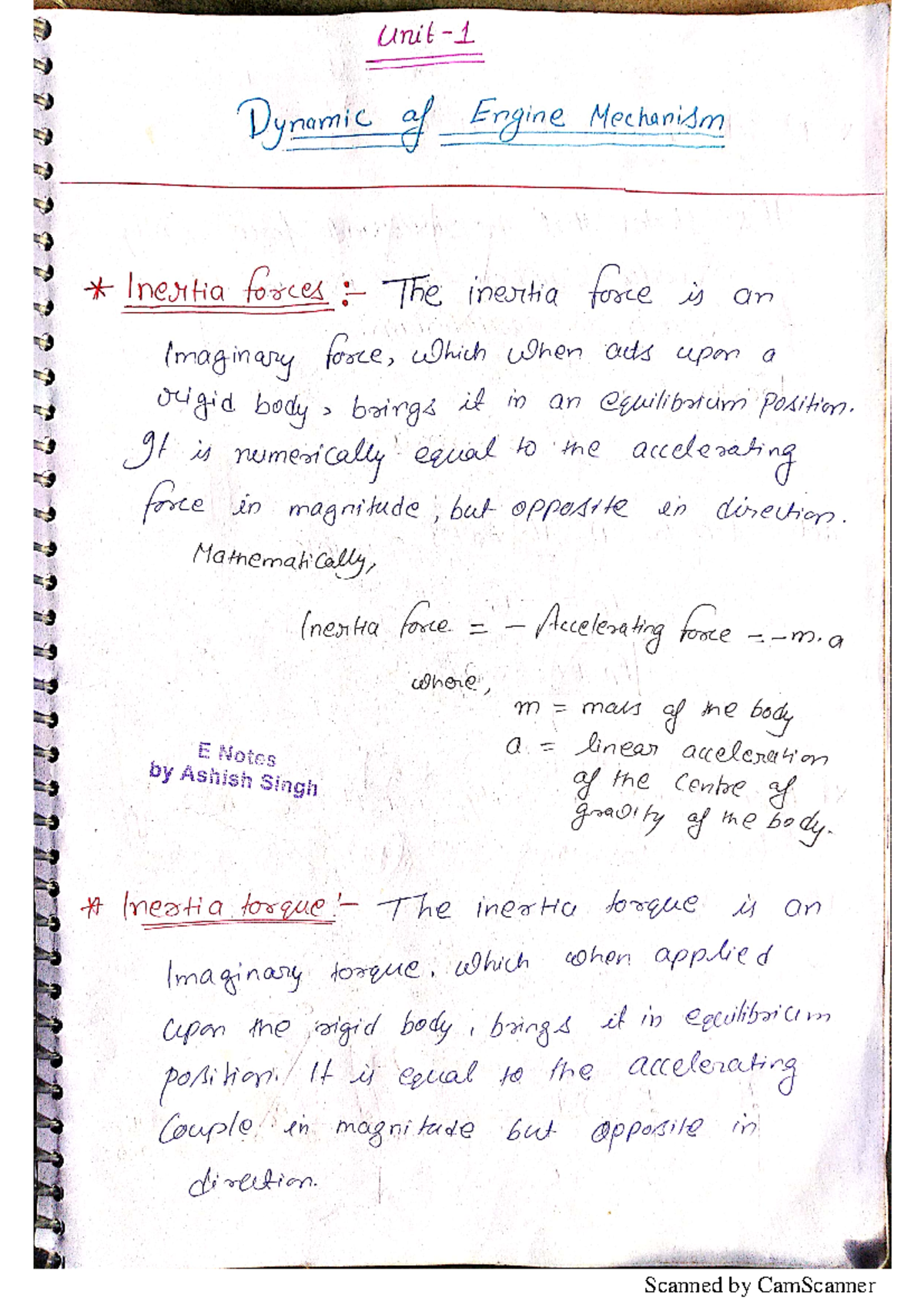 Dynamic of engine mechanism unit-1 - B.tech - Studocu