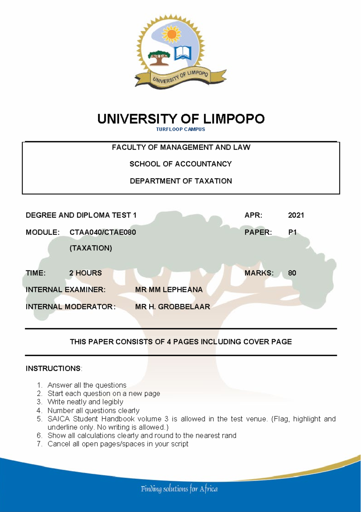 CTAA040 080 - Test 1 - 2021 (Final) - UNIVERSITY OF LIMPOPO TURFLOOP ...
