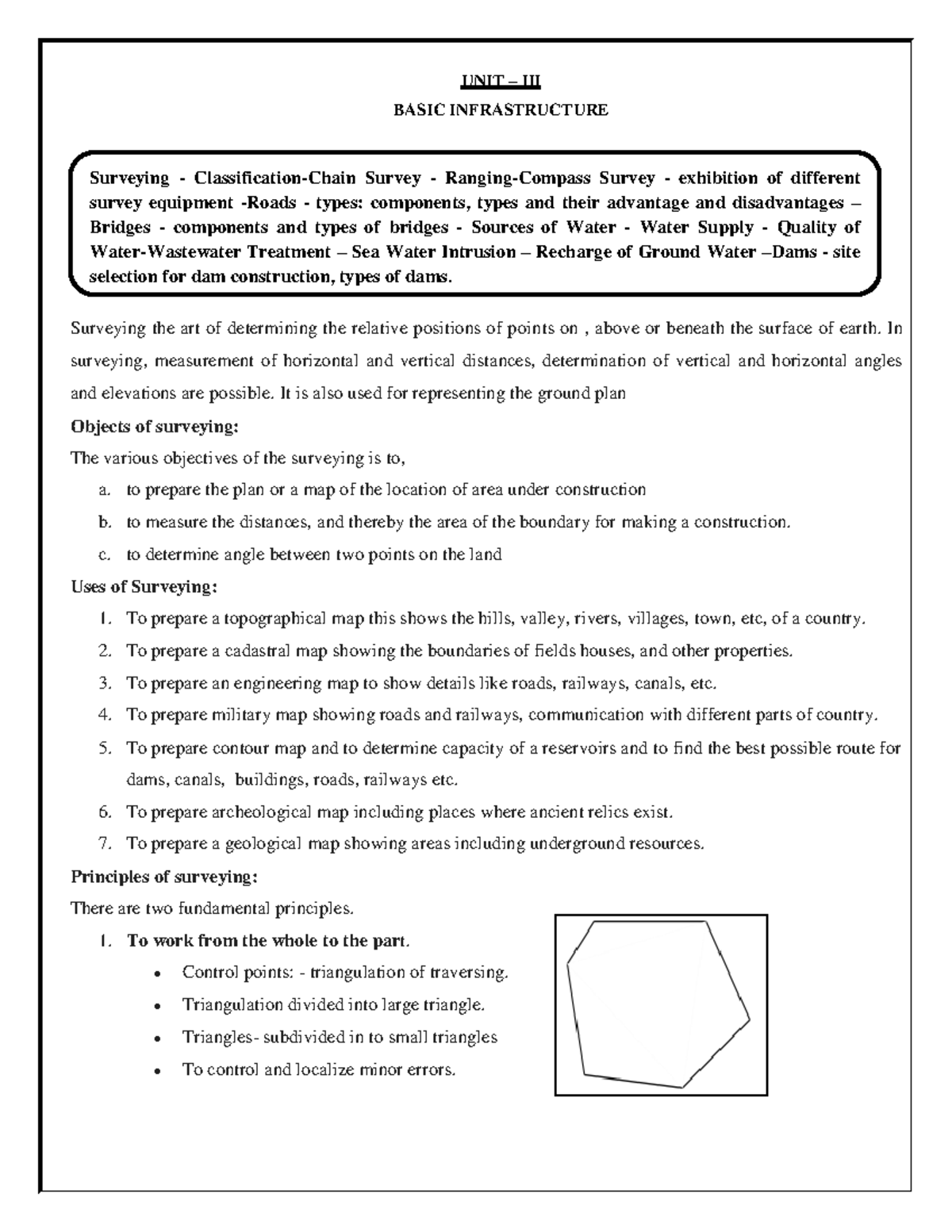 UNIT 3 - Civil Engineering - UNIT – III BASIC INFRASTRUCTURE Surveying ...