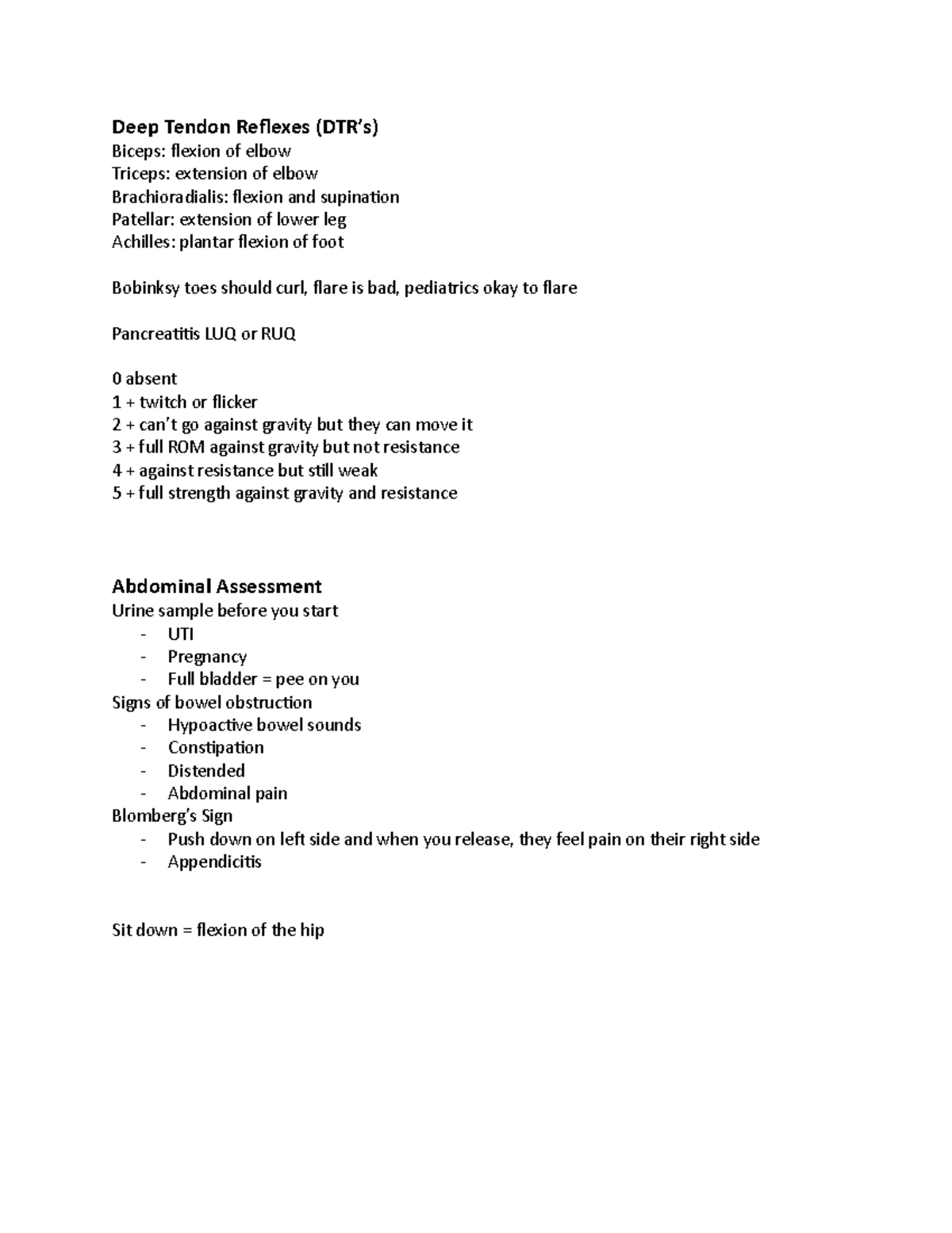 216 exam 4 - lecture notes - Deep Tendon Reflexes (DTR’s) Biceps ...
