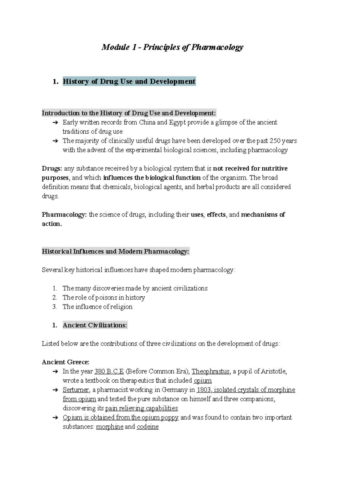 Pharmacology - Module 1 - Module 1 - Principles of Pharmacology 1 ...