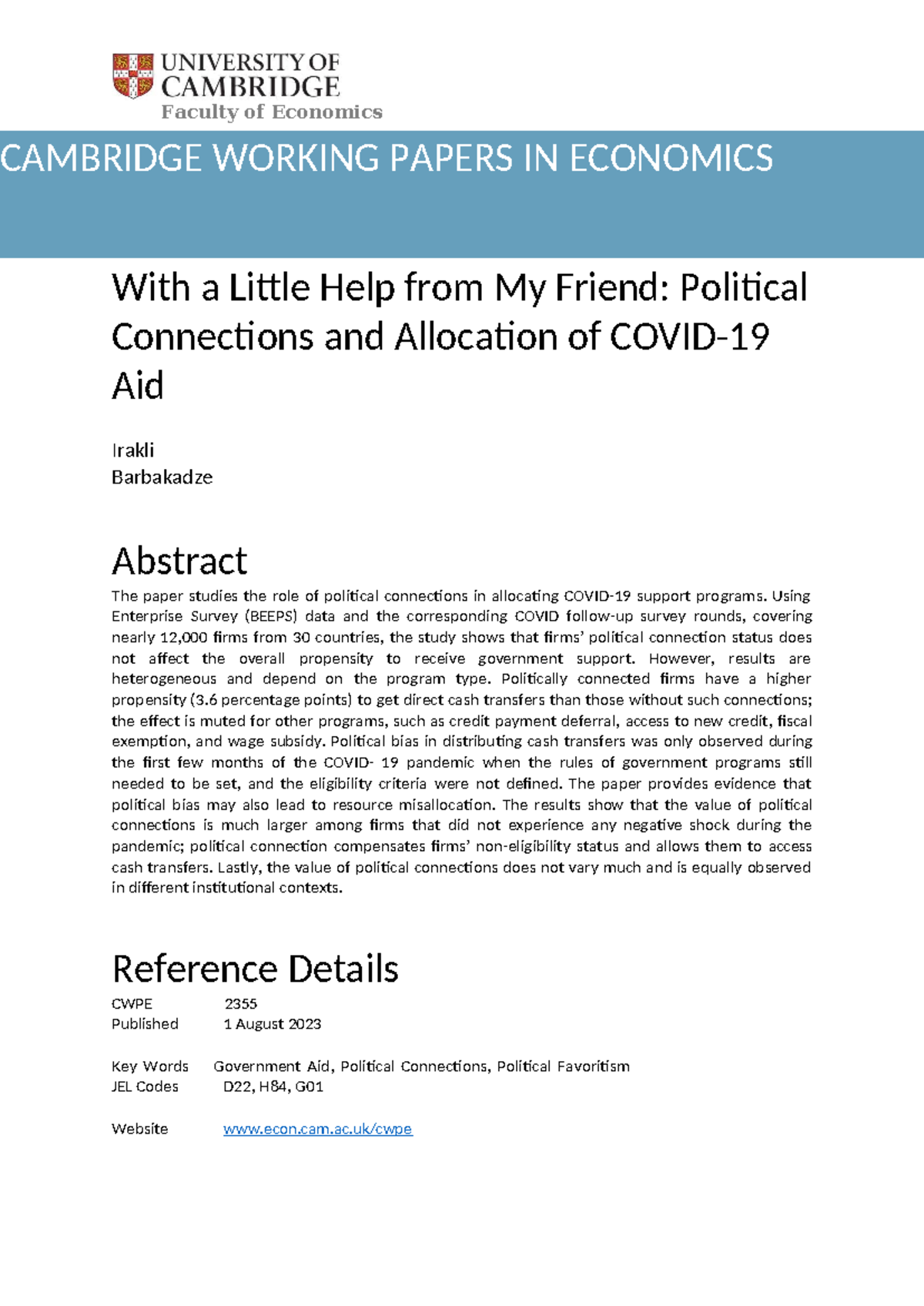 With a Little Help from My Friend - Faculty of Economics With a Little ...