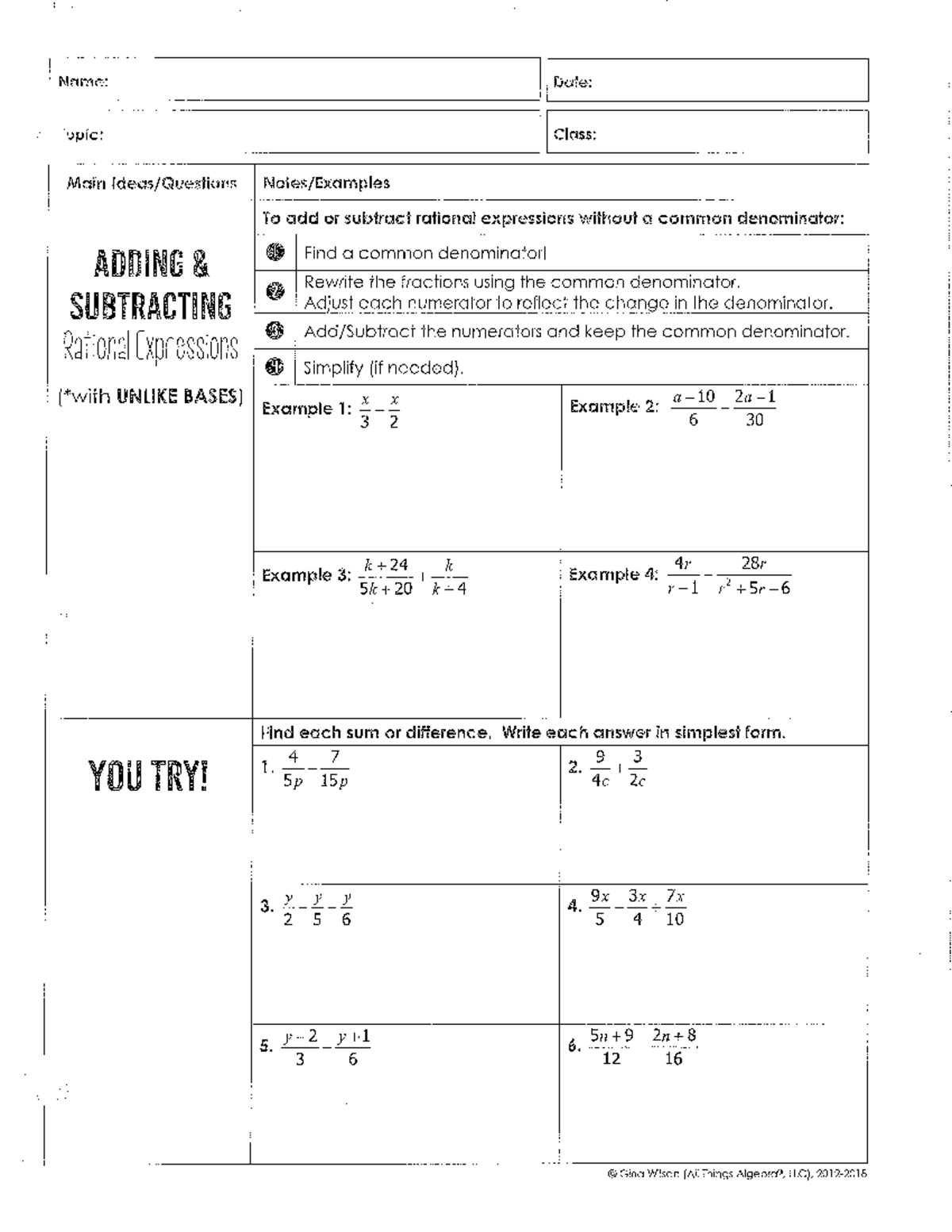 Add/Subtracting Rational Expressions (Unlike Bases) - Studocu