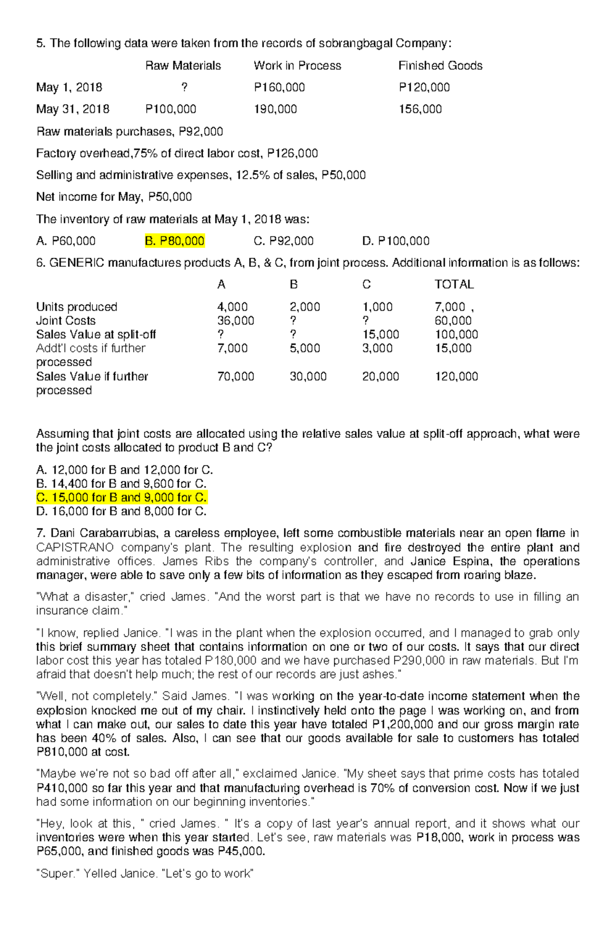 Practice Quizzes AFAR - The following data were taken from the records ...
