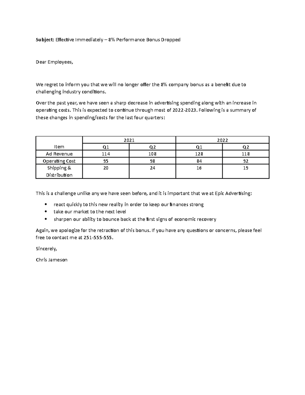 WA1 Homework Example - Subject: Effective Immediately – 8% Performance ...