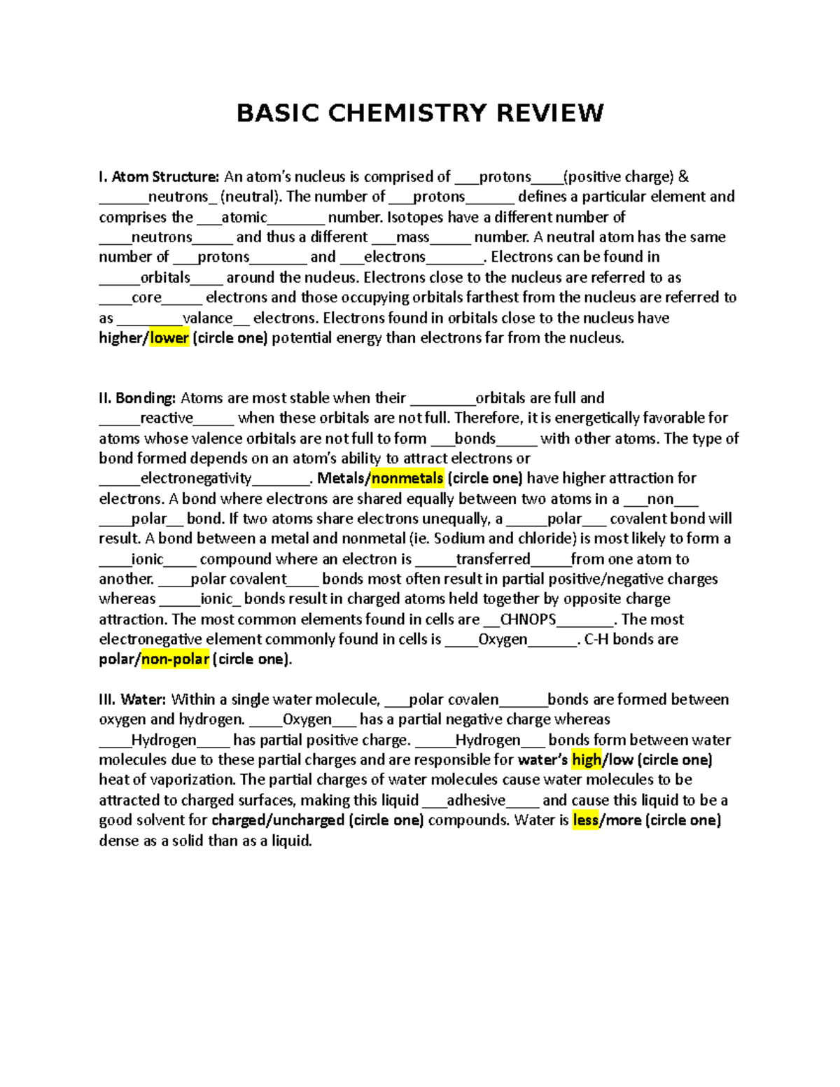 Basic Chemistry Review ( Paragraph Version)-1 - BASIC CHEMISTRY REVIEW ...