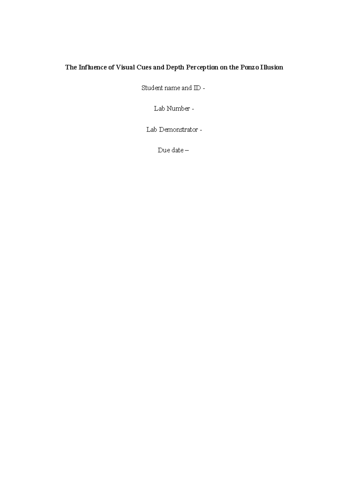 PSYC111 Depth Perception FULL LAB Report - The Influence of Visual Cues ...