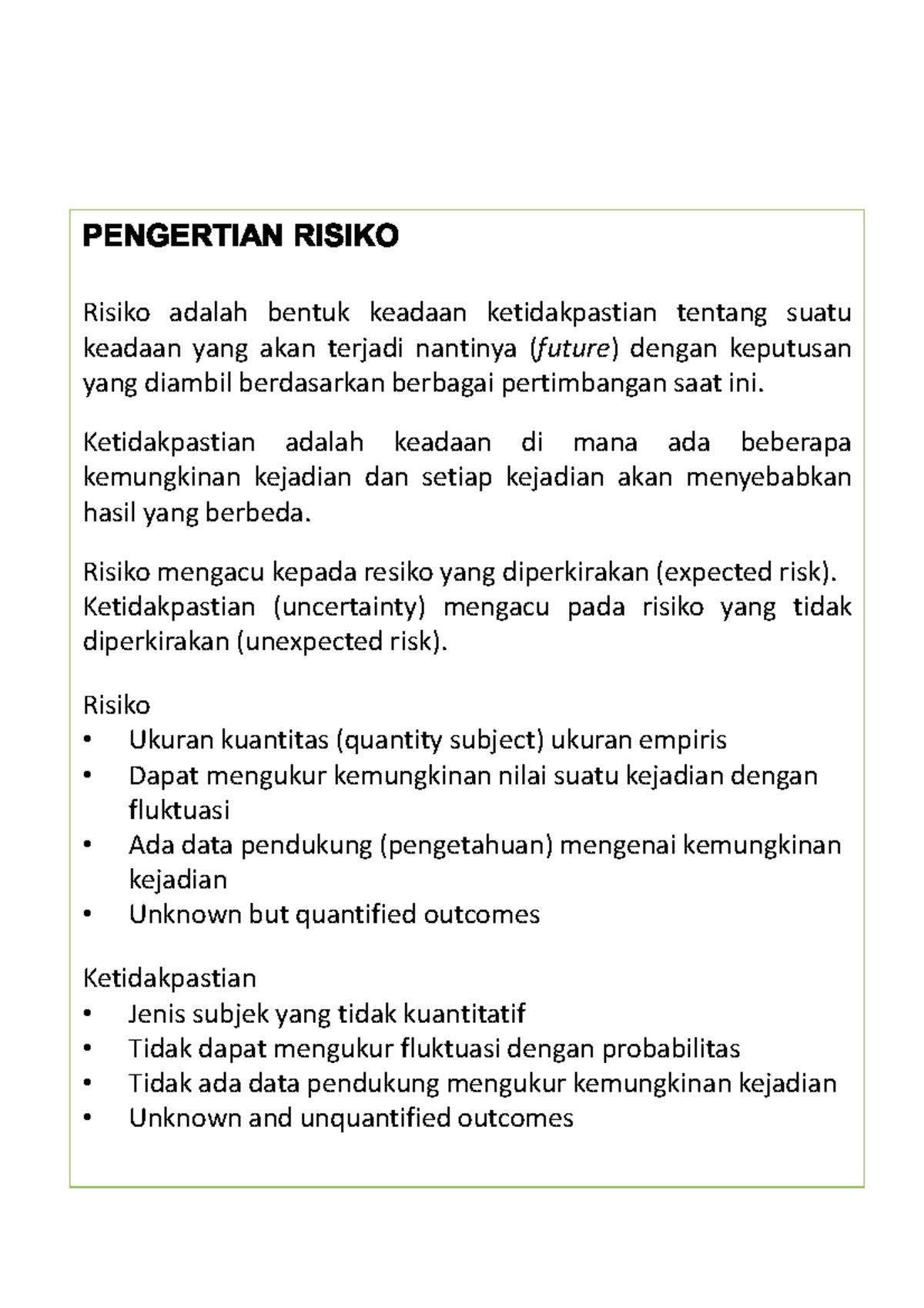 Pengertian dan Jenis Risiko - Risiko adalah bentuk keadaan ...