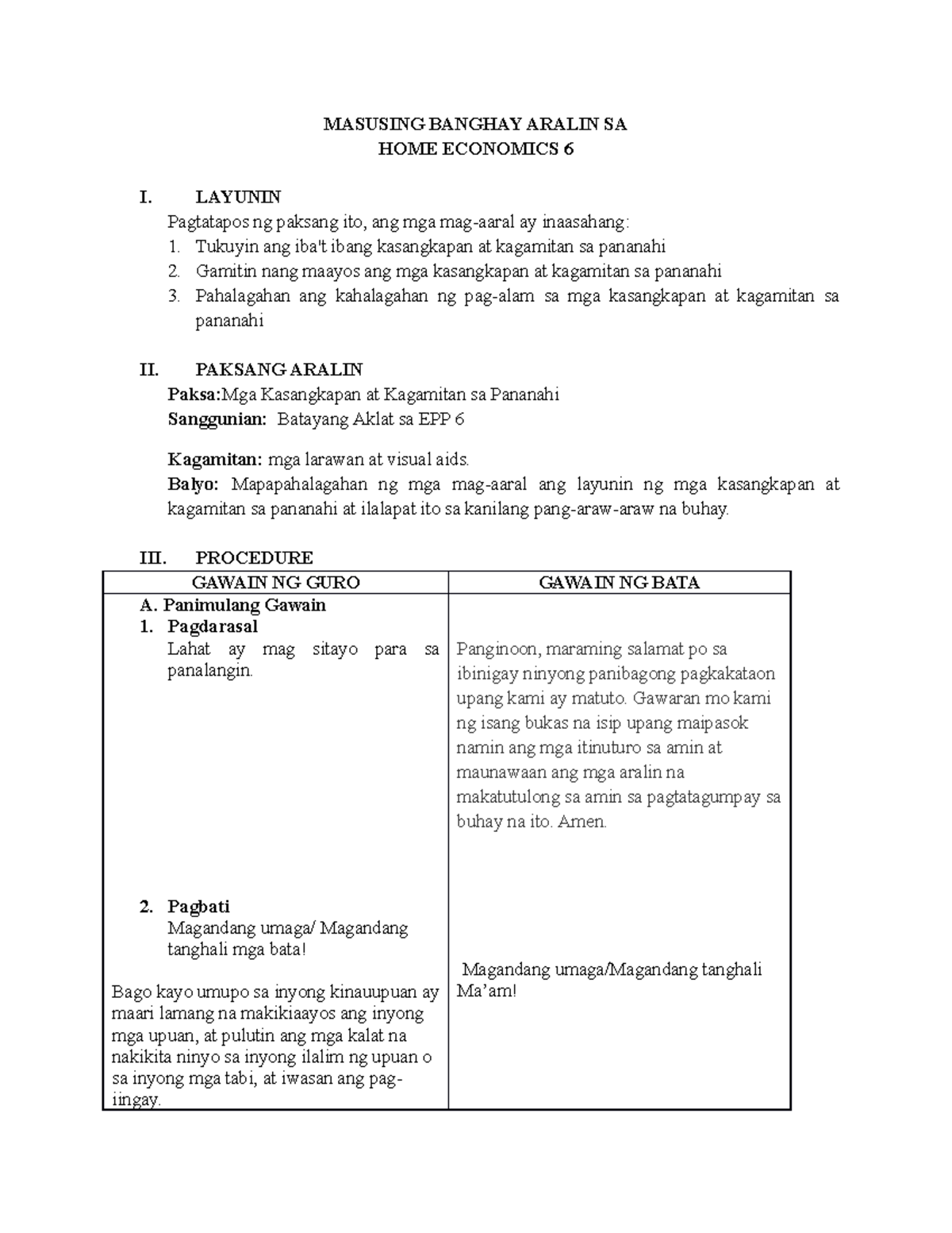 Detailed Lesson PLAN IN EPP 6 HOME Economics - MASUSING BANGHAY ARALIN ...