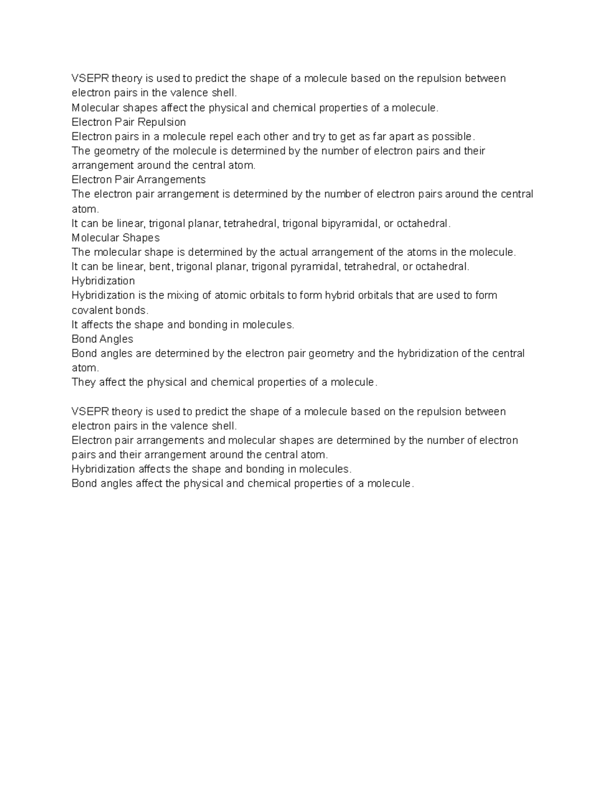 Vsepr Theory and Molecular Shapes Notes - VSEPR theory is used to ...