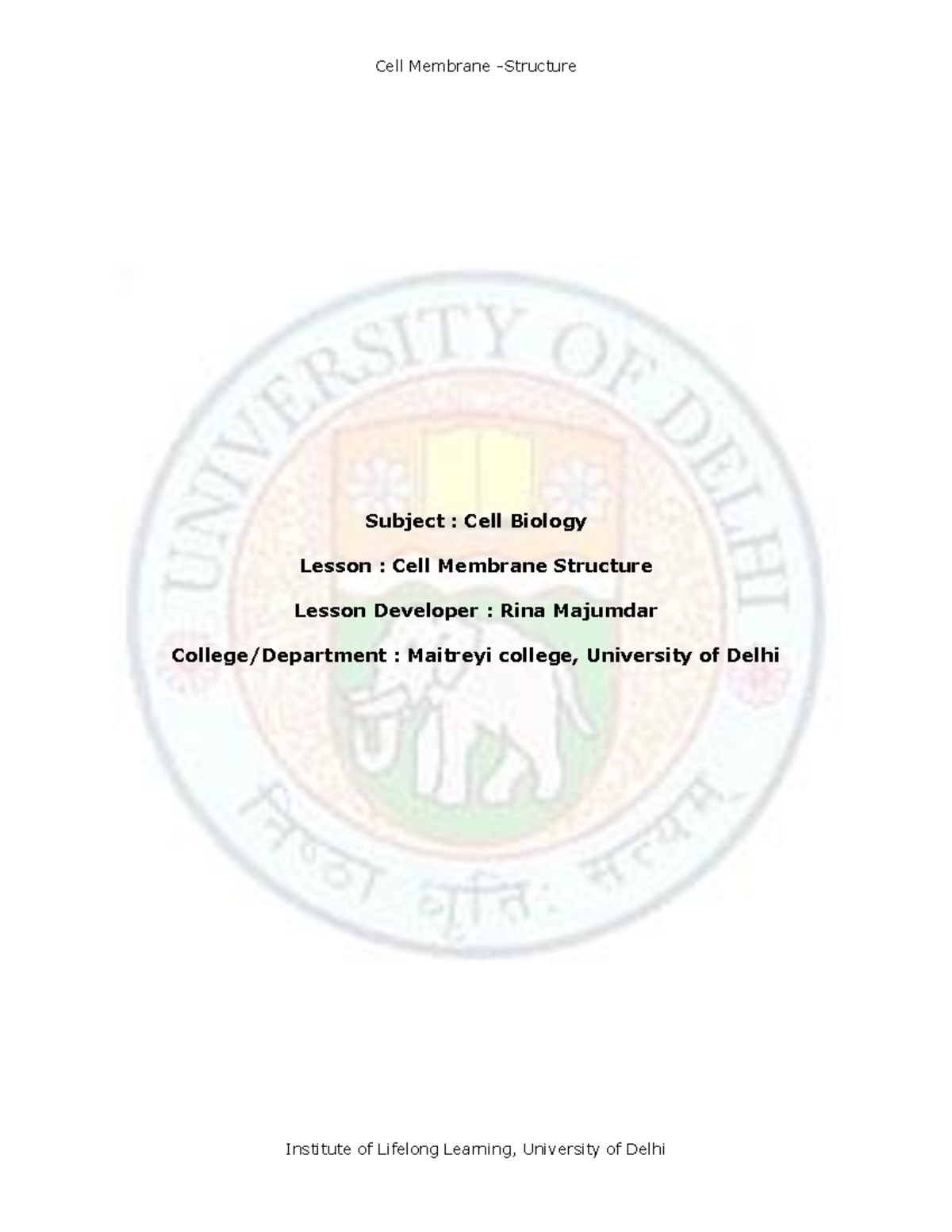 Cell Membrane -Structure - Subject : Cell Biology Lesson : Cell ...