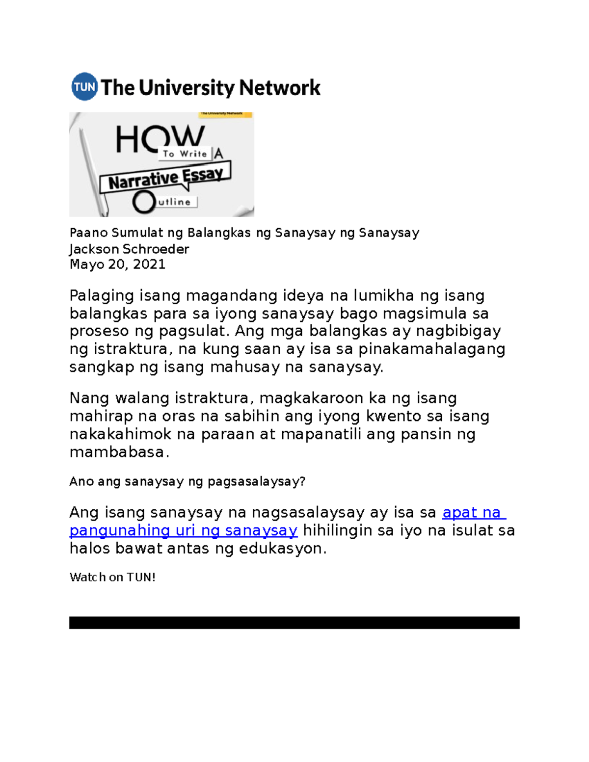 Sanaysay - Ang mga balangkas ay nagbibigay ng istraktura, na kung saan ...