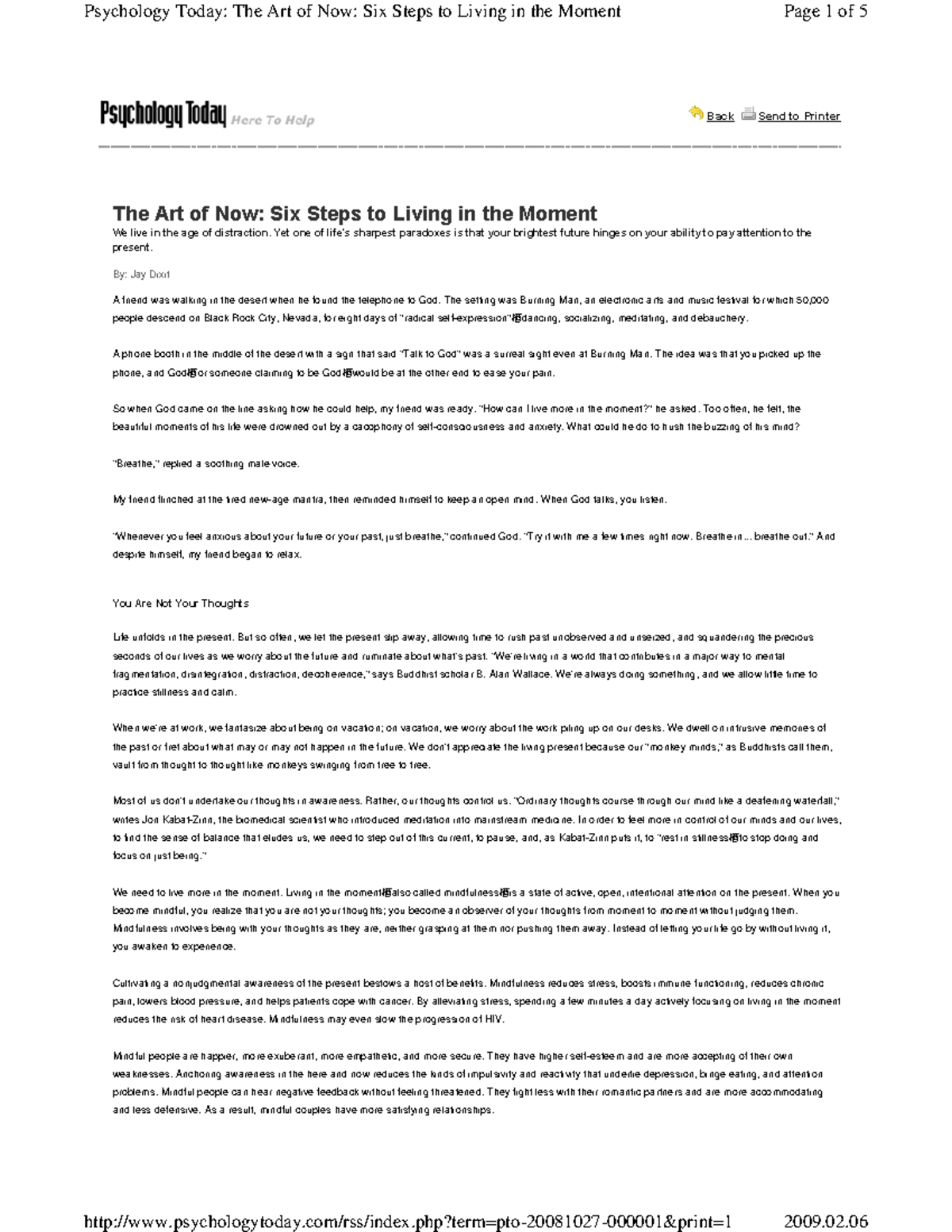 The Art of Now - How to live in the NOW? - Back Send to Printer The Art ...