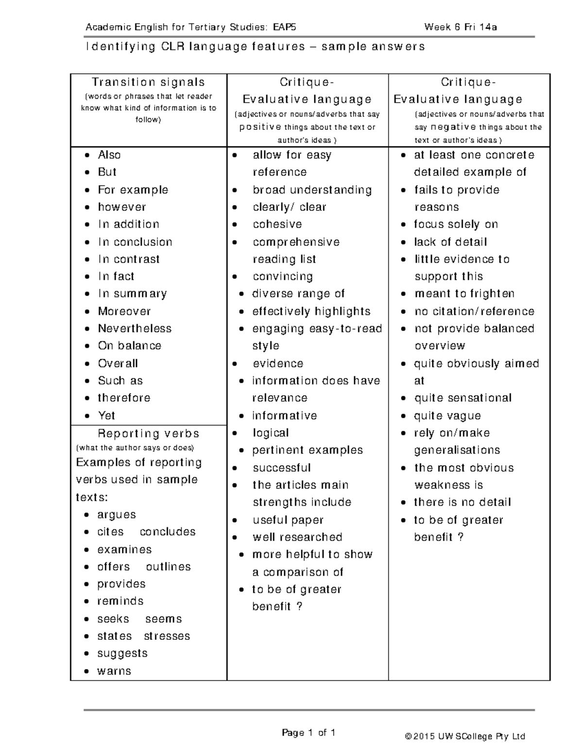 Week 6 14a Identifying CLR language features - Answers - Academ ic ...