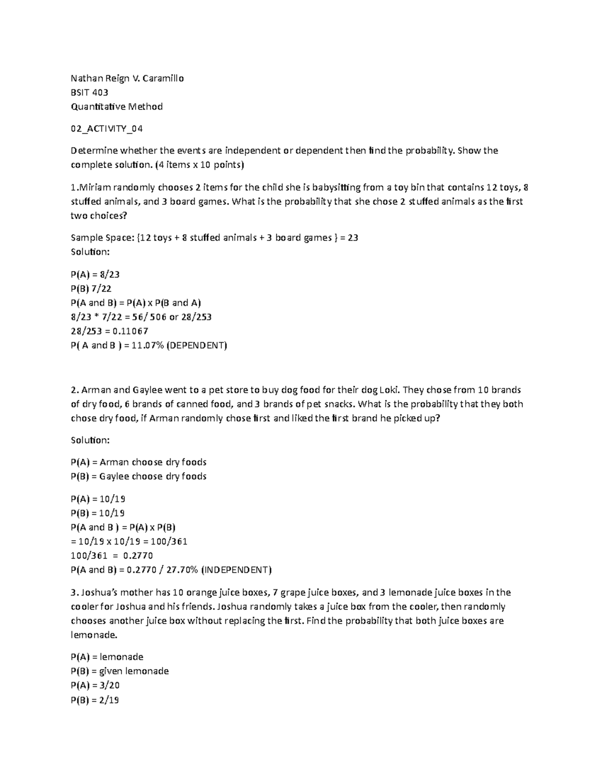 02 Activity 4 Quantitative Caramillo - Nathan Reign V. Caramillo BSIT 403 Quantitative Method ...