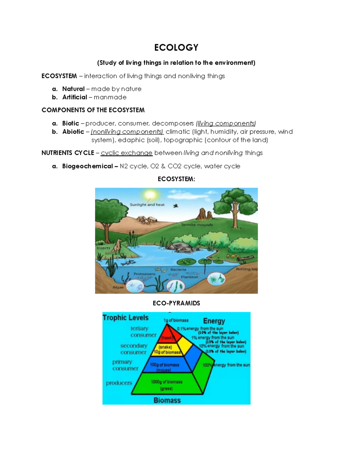 Ecology Notes for Biology and Zoology - ECOLOGY (Study of living things ...