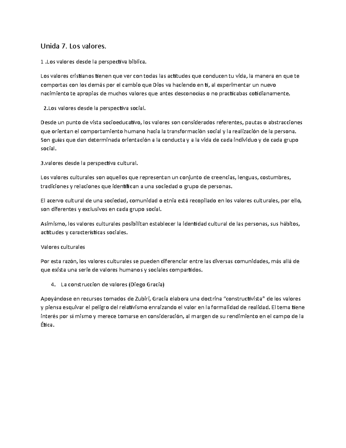 Unida 7. Los valores - BIEN - Unida 7. Los valores. 1 .Los valores ...