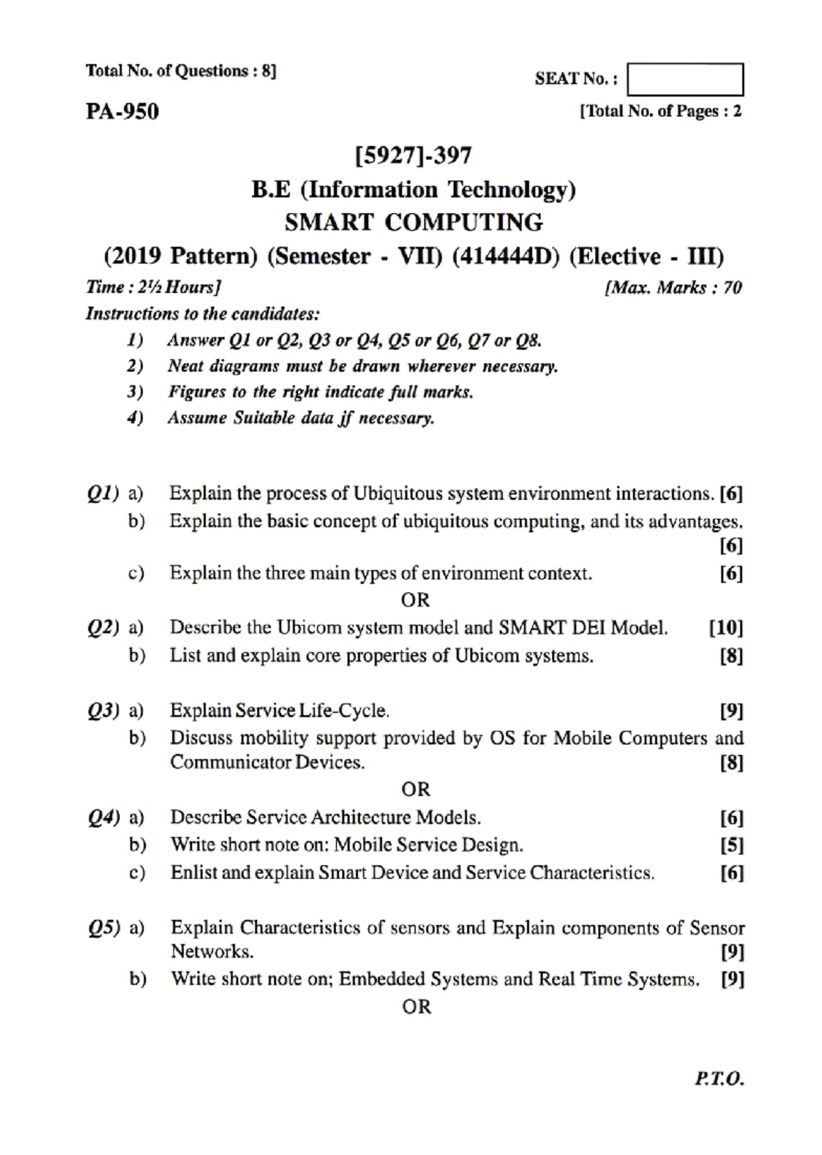 Smart Computing Dec23 - Decode - Total No. of Questions : 8] PA- Time : 24½ Hours] Instructions ...