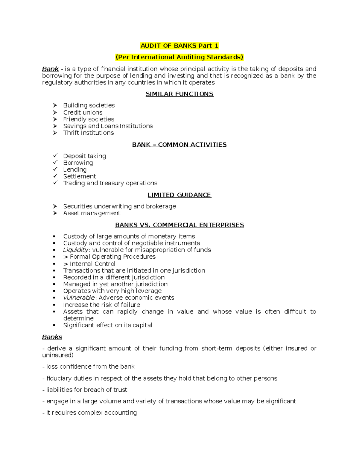 Audit IN Specialized Industries Auditing in Specialized Industries Reviewer for accounting - Studocu