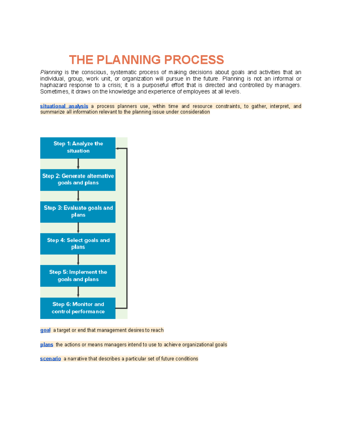 MT140 Unit 2 Studynotes, Chapter 5 - THE PLANNING PROCESS Planning is ...