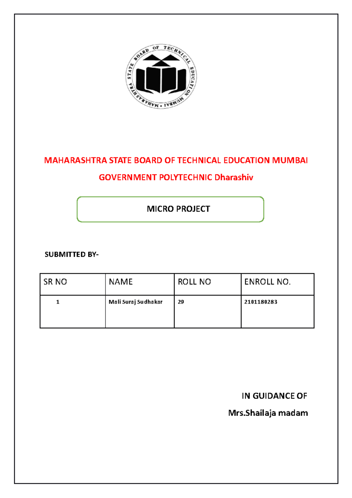 Osy - MAHARASHTRA STATE BOARD OF TECHNICAL EDUCATION MUMBAI GOVERNMENT ...