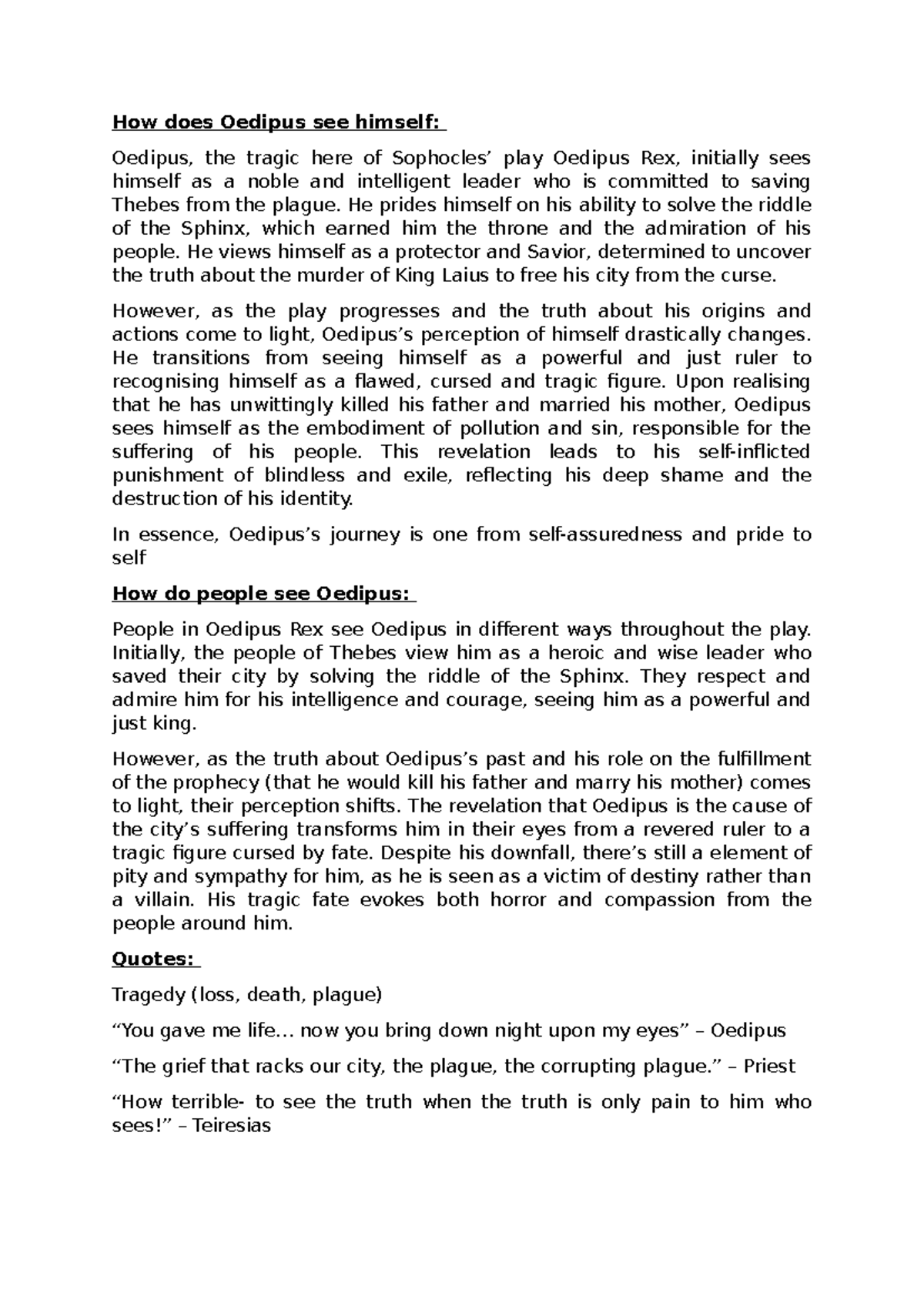 Oedipus quotes - How does Oedipus see himself: Oedipus, the tragic here ...