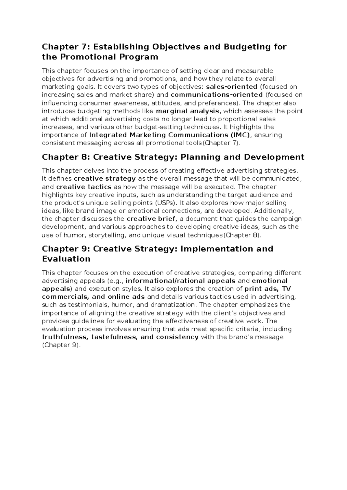 Very basic summary of Ch7 - 9 - Chapter 7: Establishing Objectives and ...
