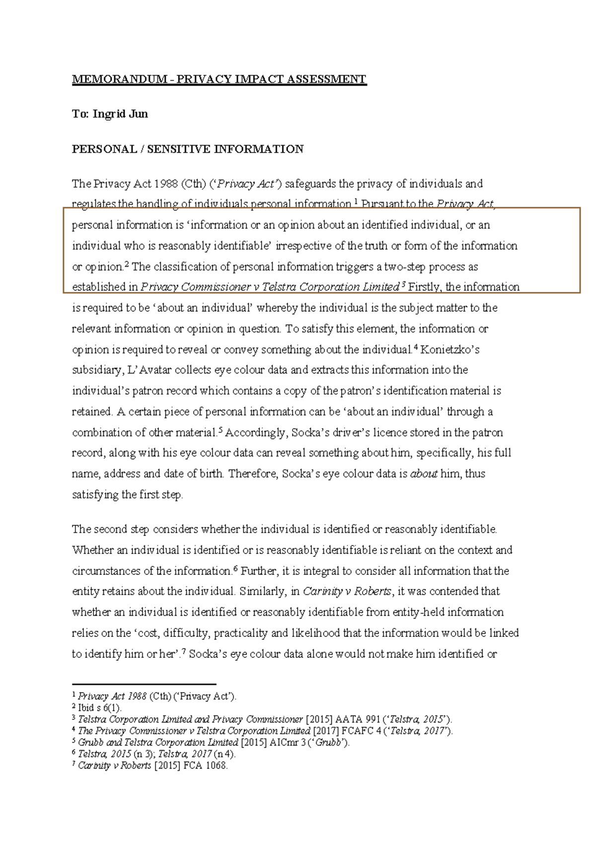 LLB250 Memo PIA 34/40 - MEMORANDUM - PRIVACY IMPACT ASSESSMENT To ...