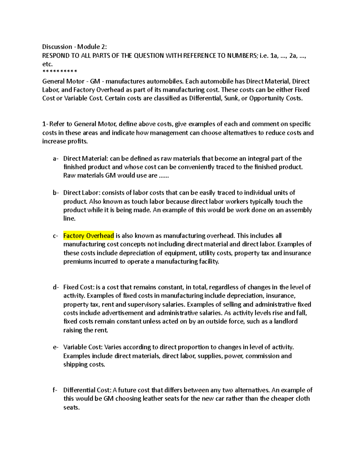 Module 2 Discussion - Homework assignment questions and answers ...