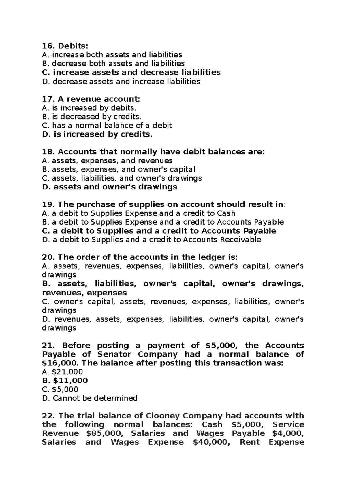 Kế toán quốc tế - abc - Debits: A. increase both assets and liabilities B. decrease both assets ...