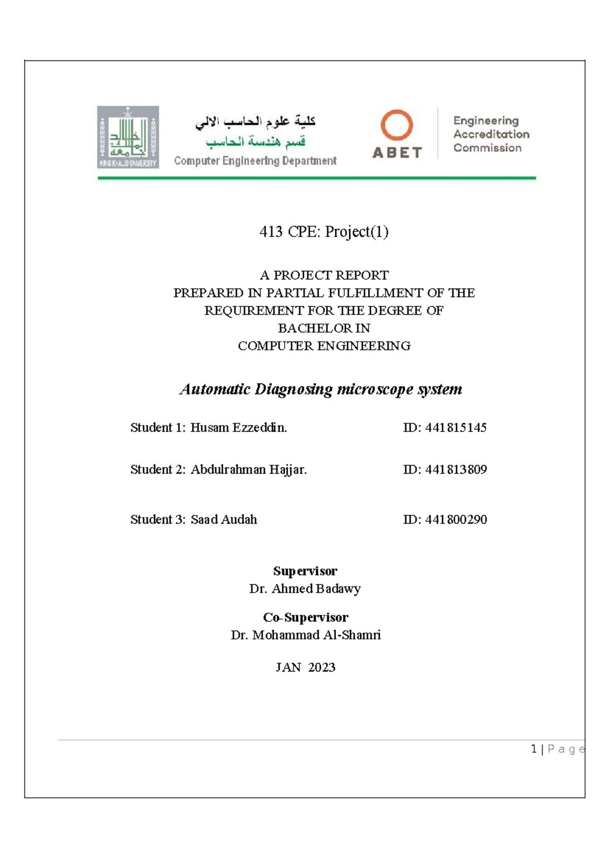 CH1 PRO - good - 413 CPE: Project(1) A PROJECT REPORT PREPARED IN ...