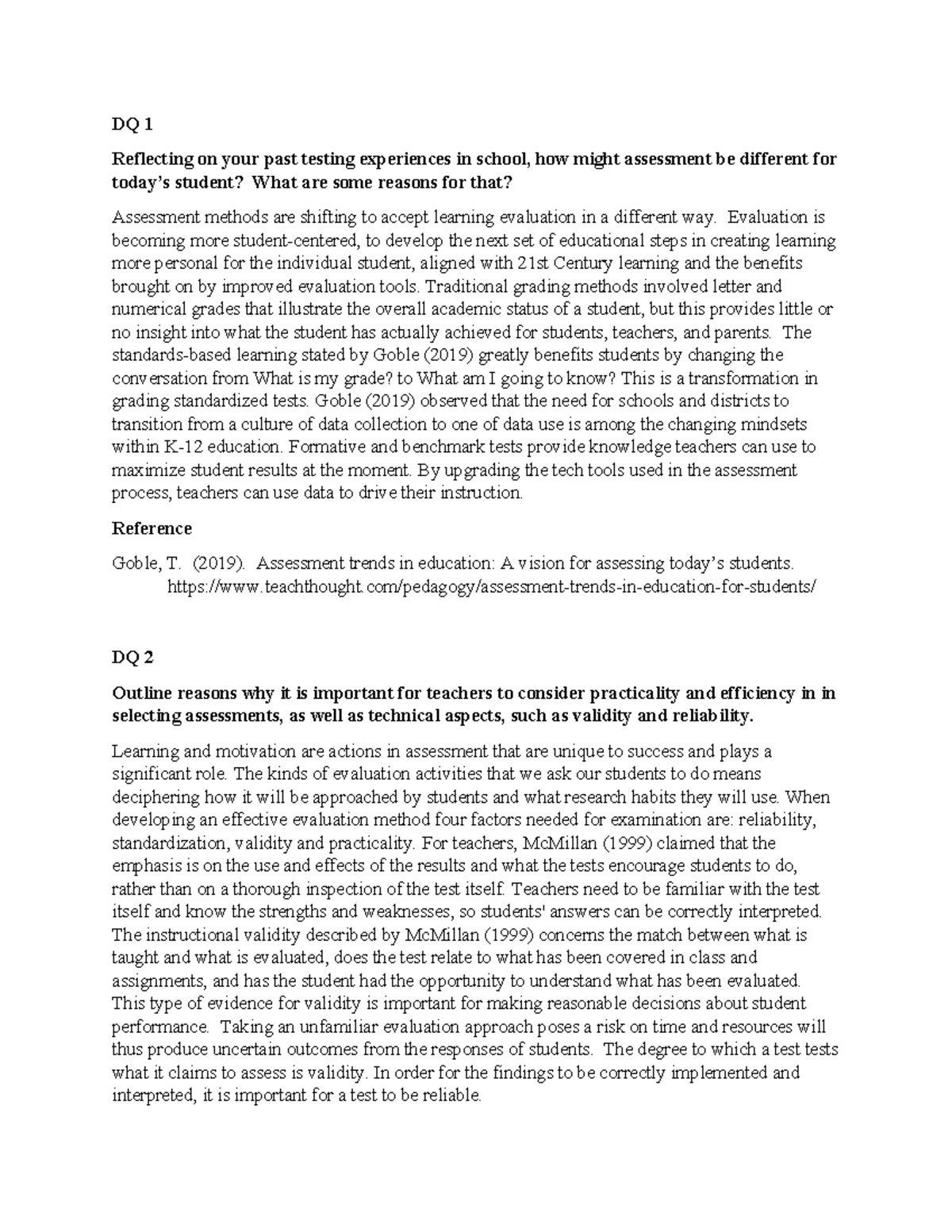 DQ 1 and DQ 2 - none - DQ 1 Reflecting on your past testing experiences ...