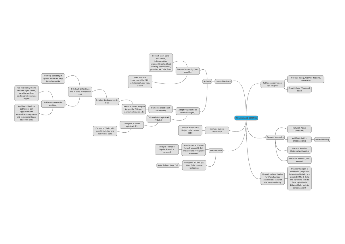Biology Mind Map - Andreea Corneschi - DISEASES AND DEFENCE Pathogens ...