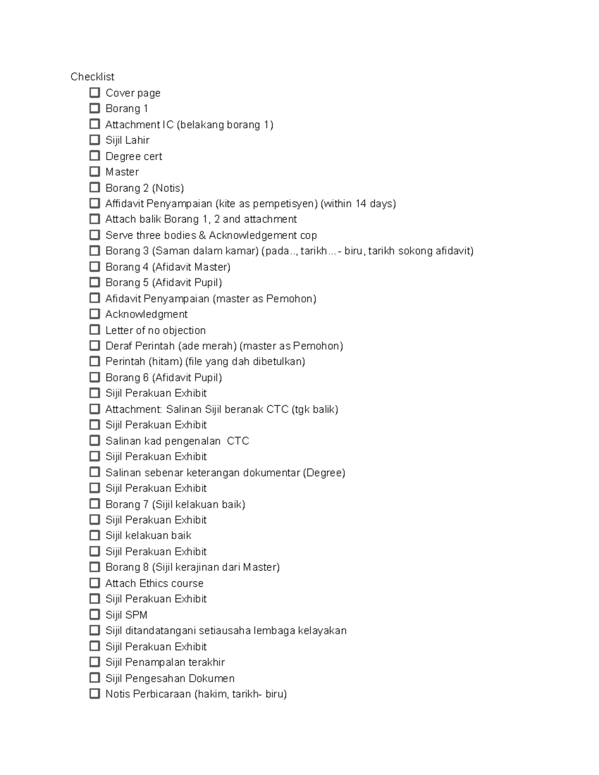 Checklist Ethics - Checklist Cover page Borang 1 Attachment IC ...