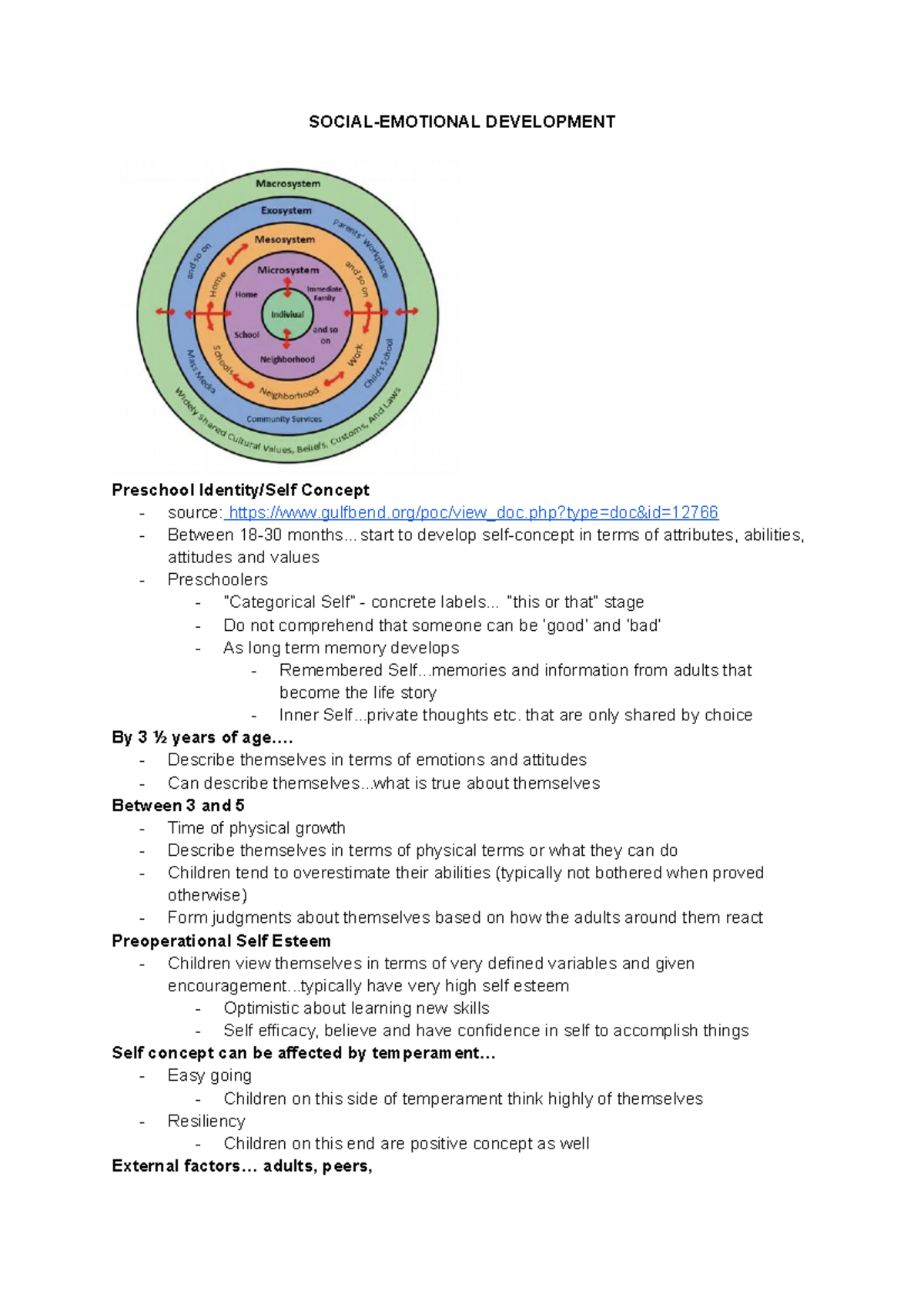 Week eight - NOTES - SOCIAL-EMOTIONAL DEVELOPMENT Preschool Identity ...