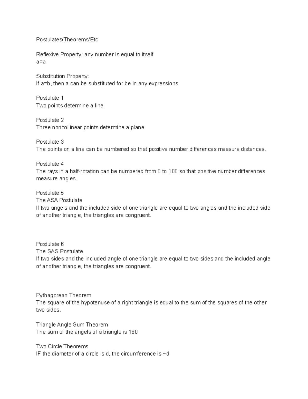 Postulates Theorems Etc - Postulates/Theorems/Etc Reflexive Property ...