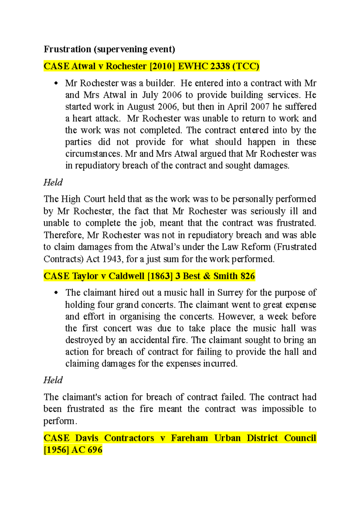 Frustration supervening event - cases - Frustration (supervening event ...