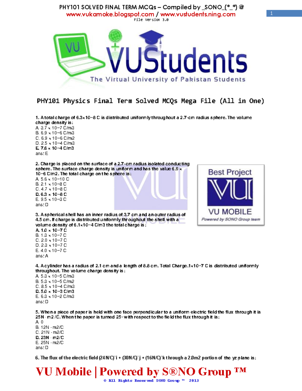 PHY101 Final Term Solved MCQs Mega Fileby SONOv 3 - VU Mobile | Powered ...