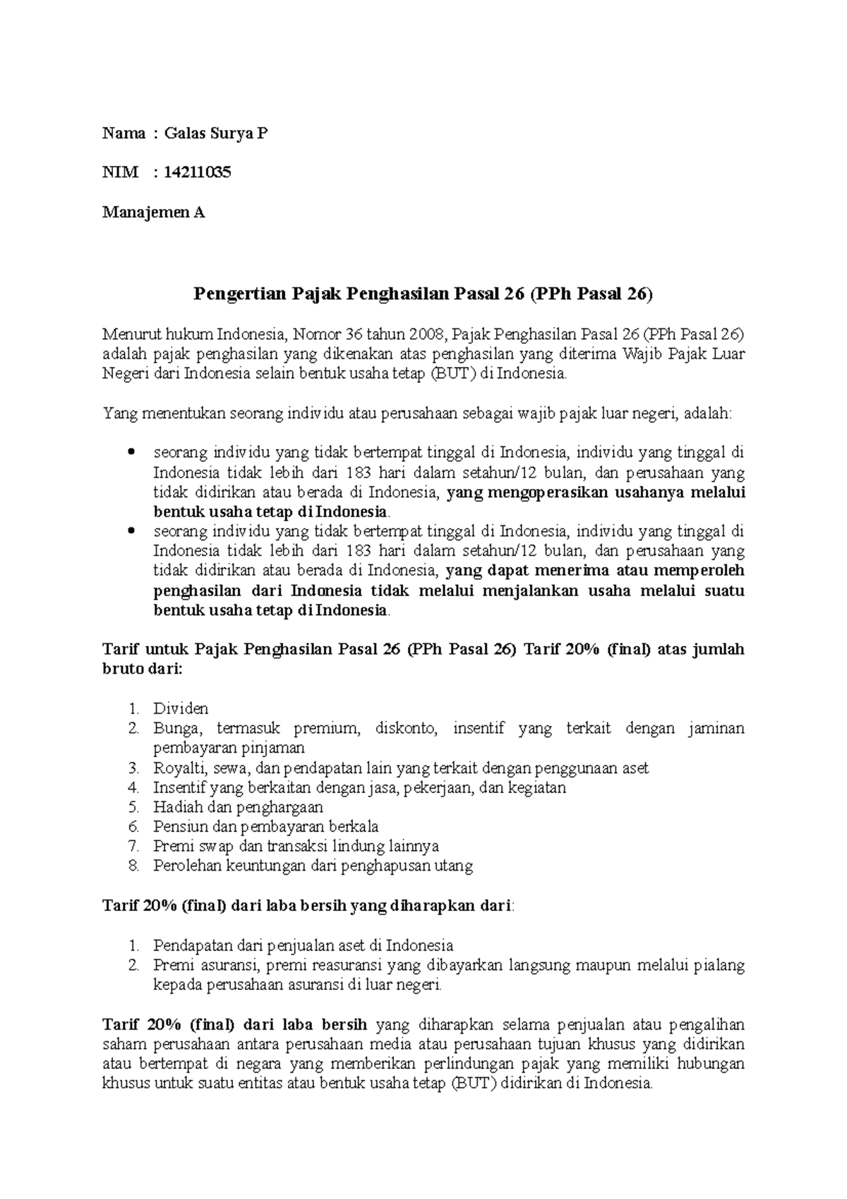 PPH Pasal 26, PS 4(2), PPN, PBB, DAN Bphtb - Nama : Galas Surya P NIM ...