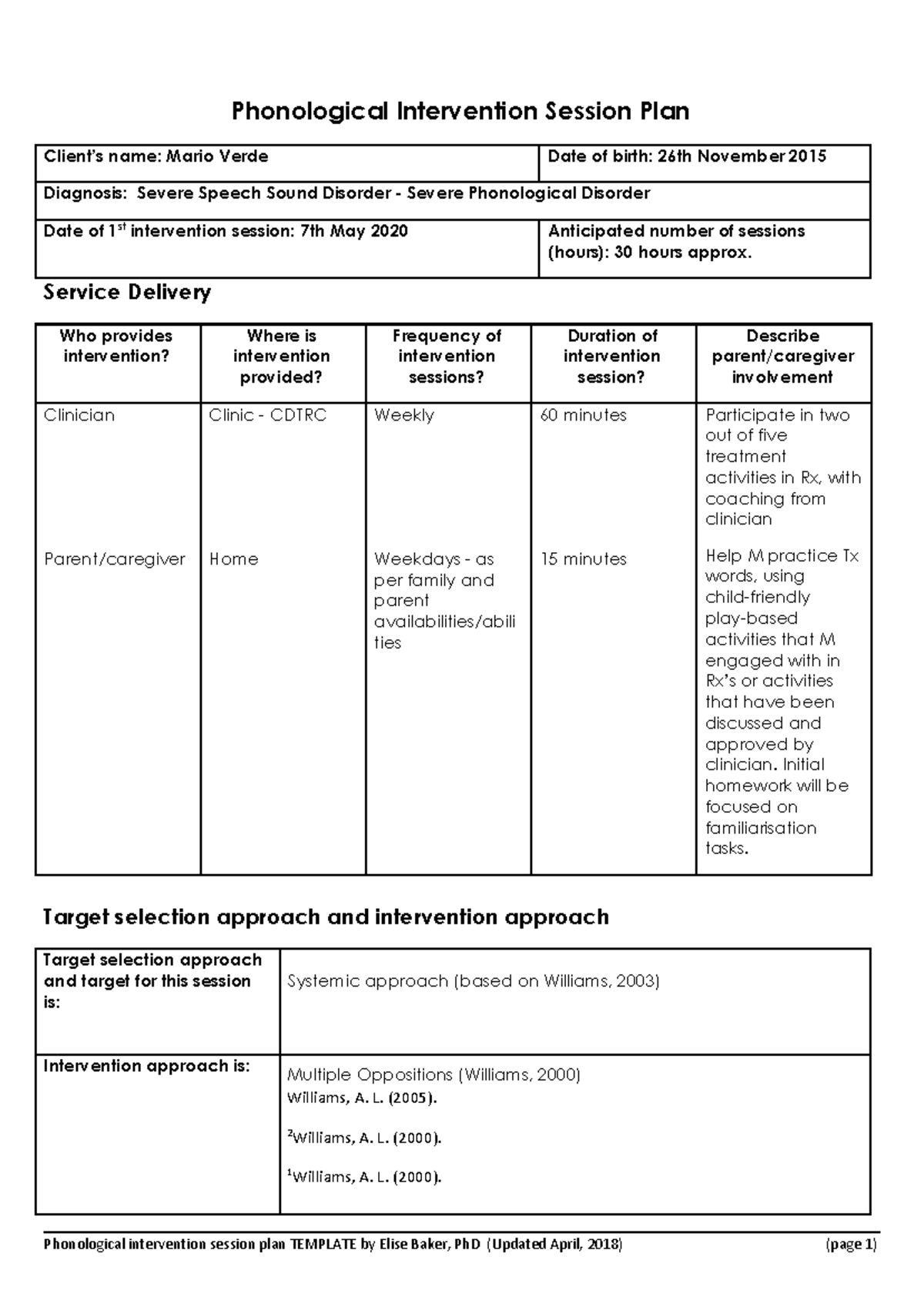 Session Plan - Phonological Intervention Session Plan Client’s name ...