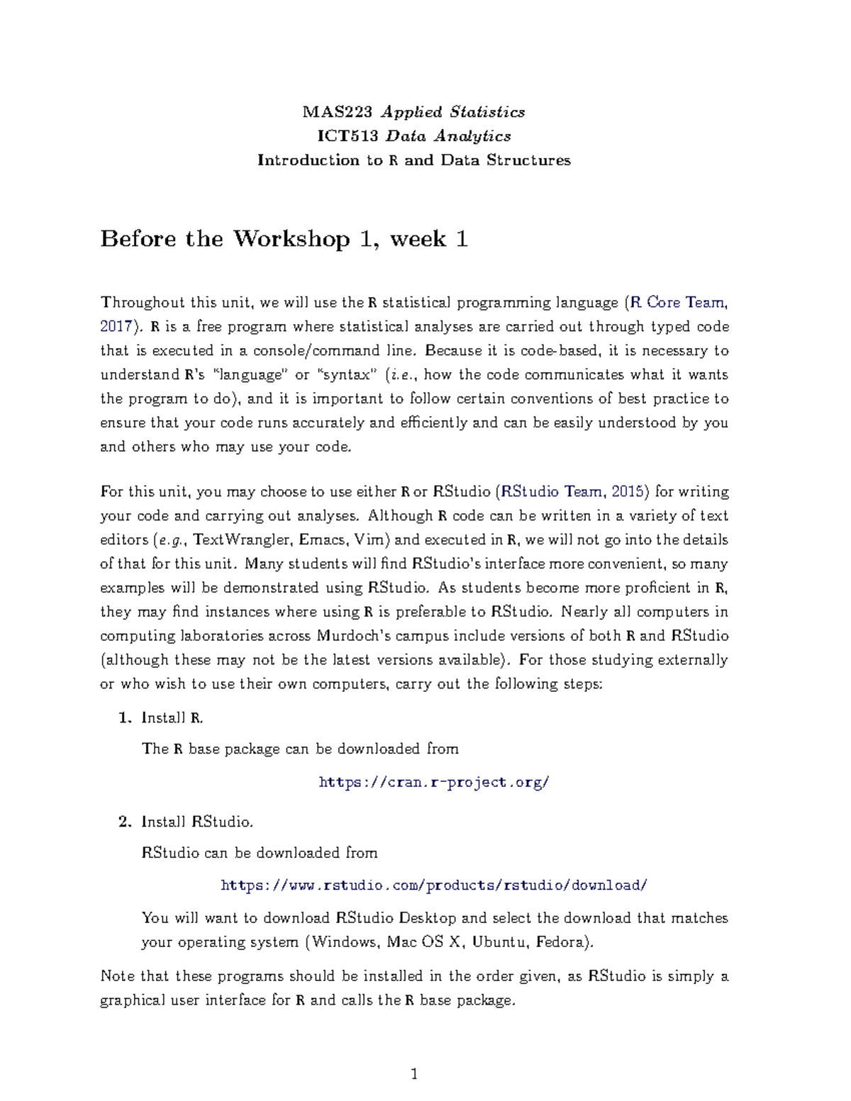 Introduction to R - Notes - MAS223 Applied Statistics ICT513 Data ...